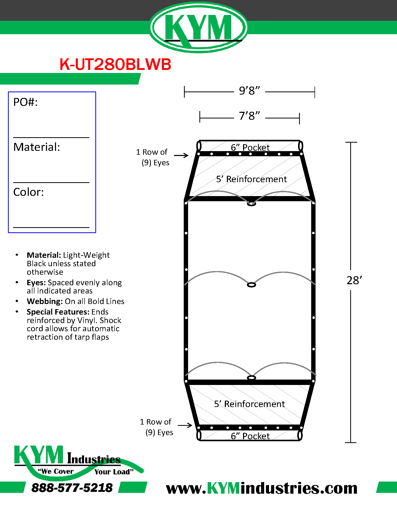 O'Brian Style Universal Light Weight Black Tarp W/ Retractable Flaps 9 ...