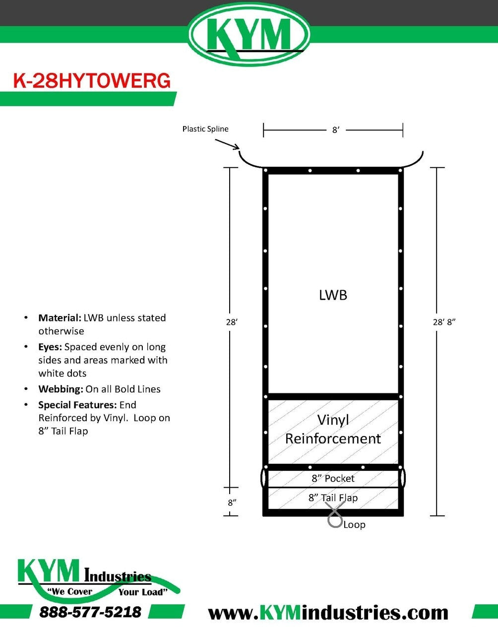 Hy-Tower Style LWB Straight Cut Tarp with Tail Flap and Plastic Spline ...